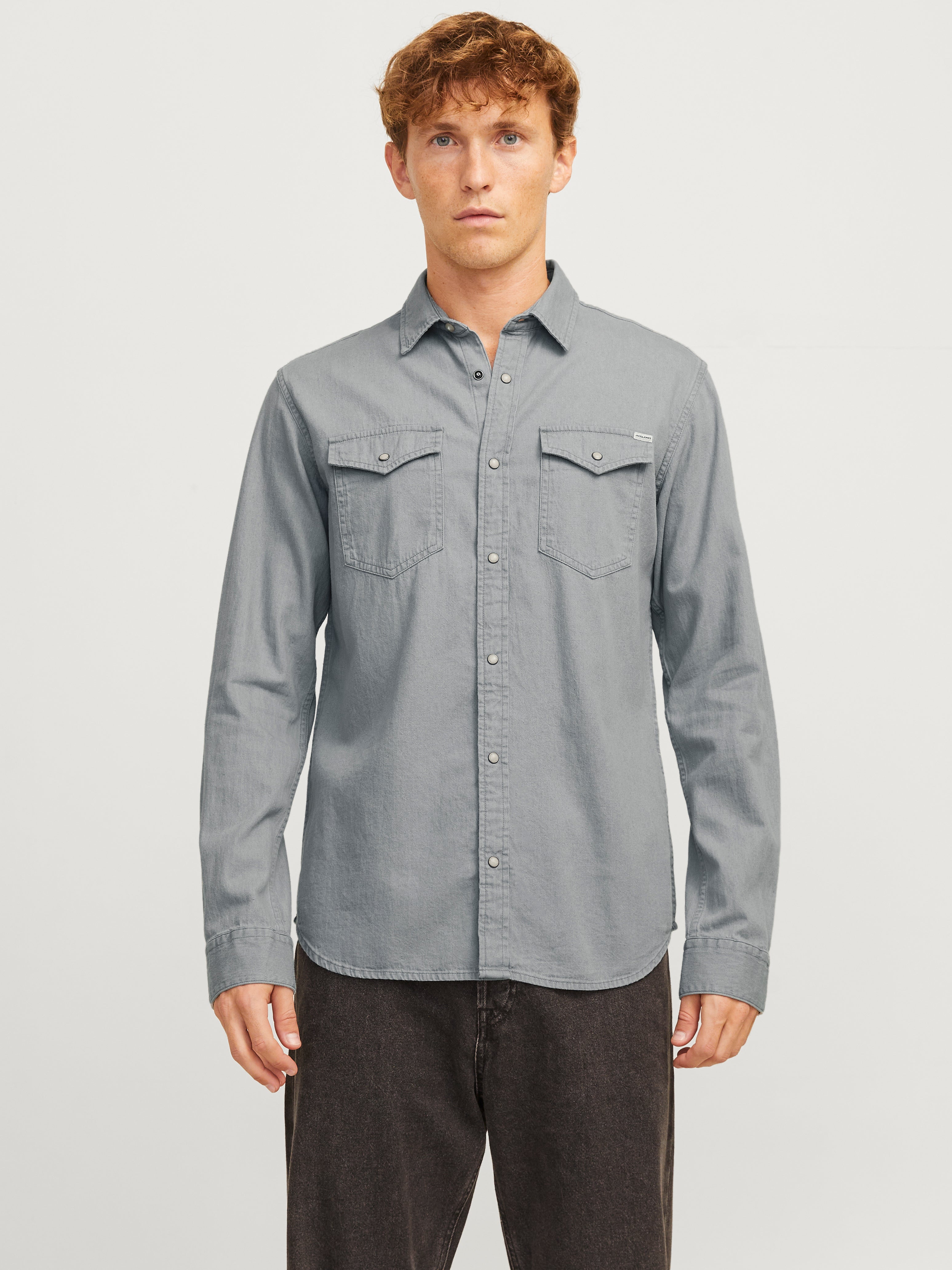 Mens grey denim shirt store