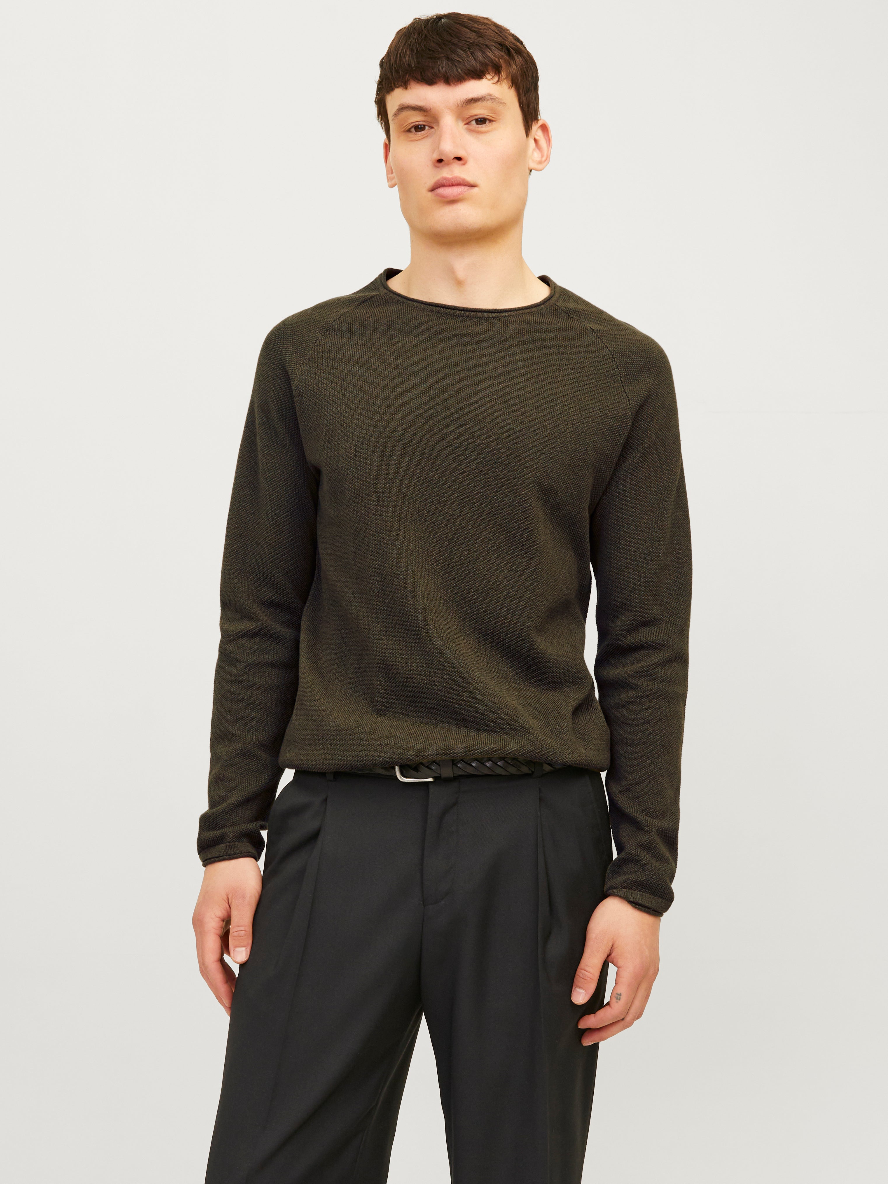 Einfarbig Strickpullover mit Rundhals | Dunkelgrün | Jack & Jones®