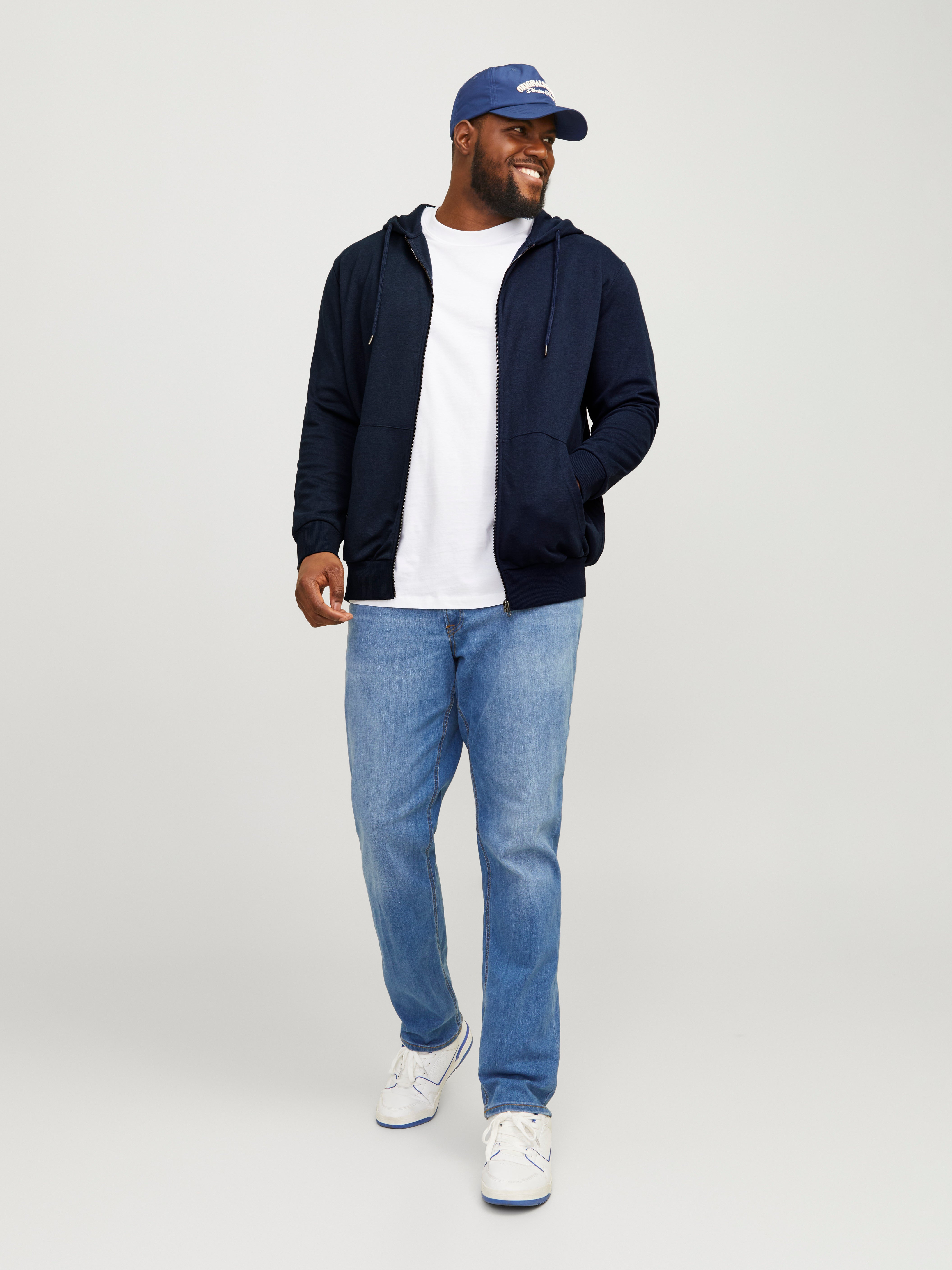 Plus Size Plain Zip Hoodie | Dark Blue | Jack & Jones®