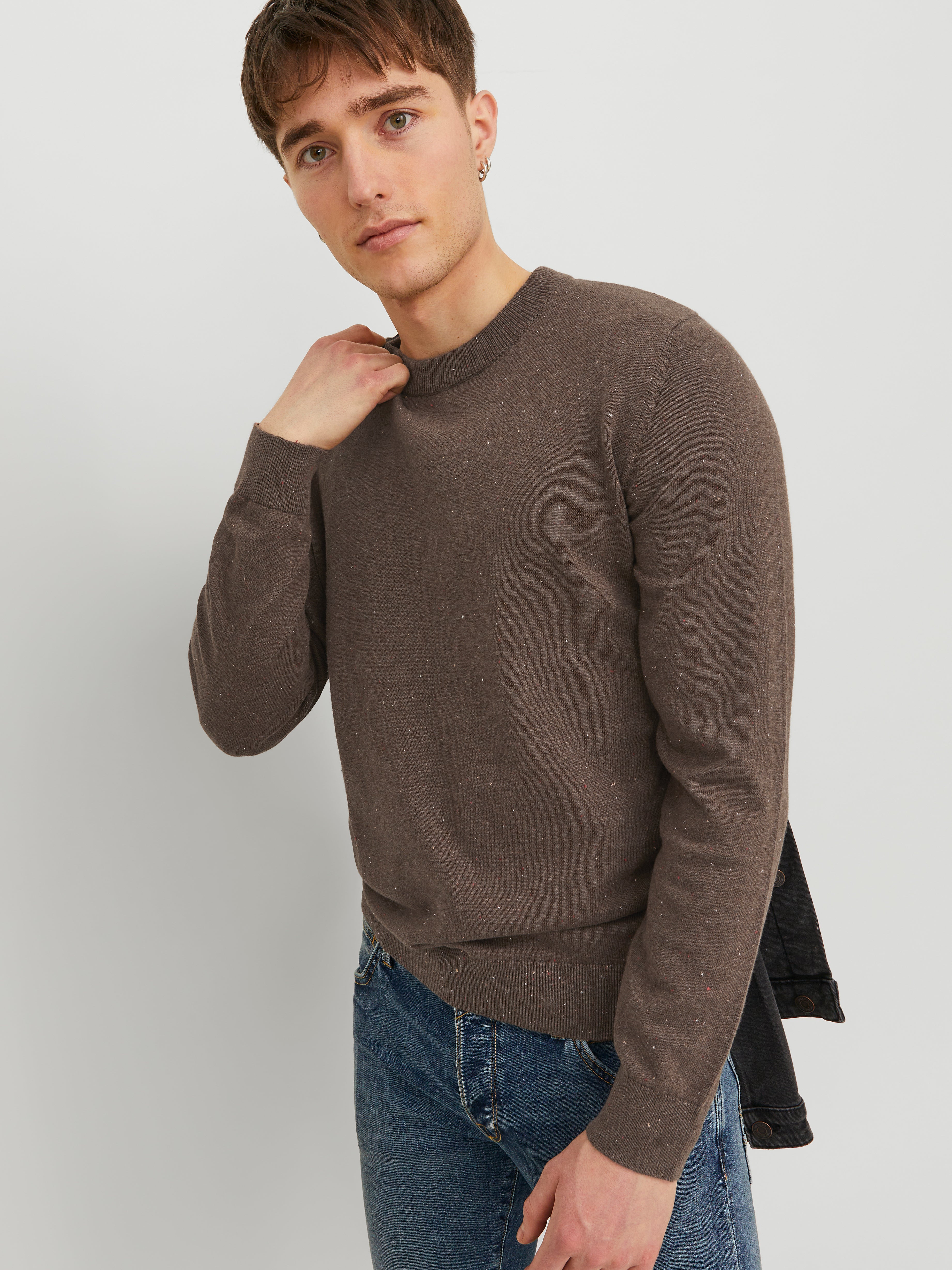 Melange Crew Neck Jumper | Dark Brown | Jack & Jones®