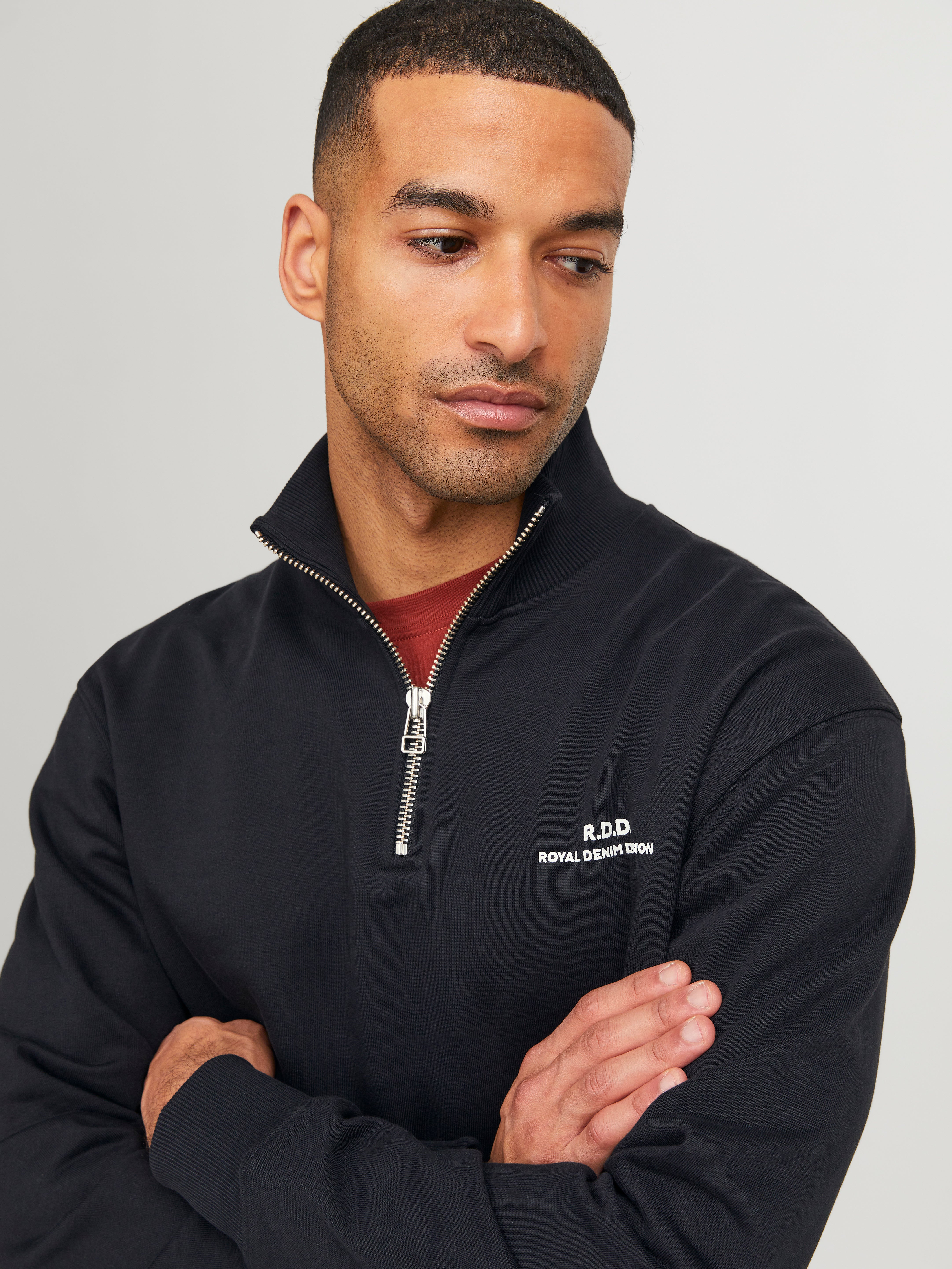 RDD Printed Half Zip Sweatshirt | Black | Jack & Jones®
