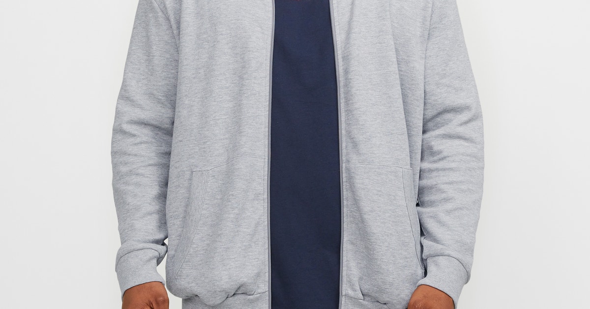 Plus Size Plain Zip Sweatshirt | Light Grey | Jack & Jones®