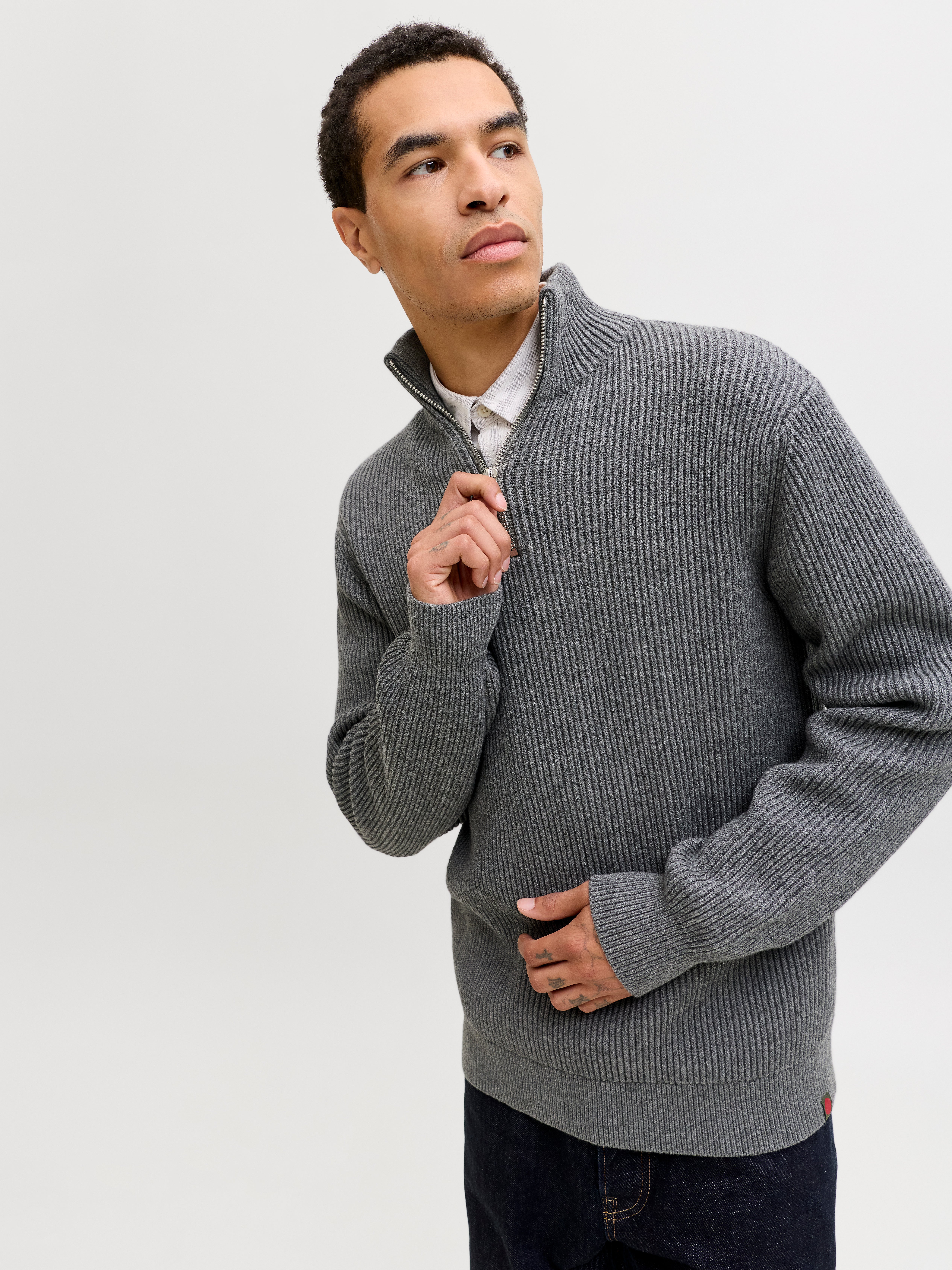 RDD Plain Quarter zip Knit | Medium Grey | R.D.D. ROYAL DENIM DIVISION®